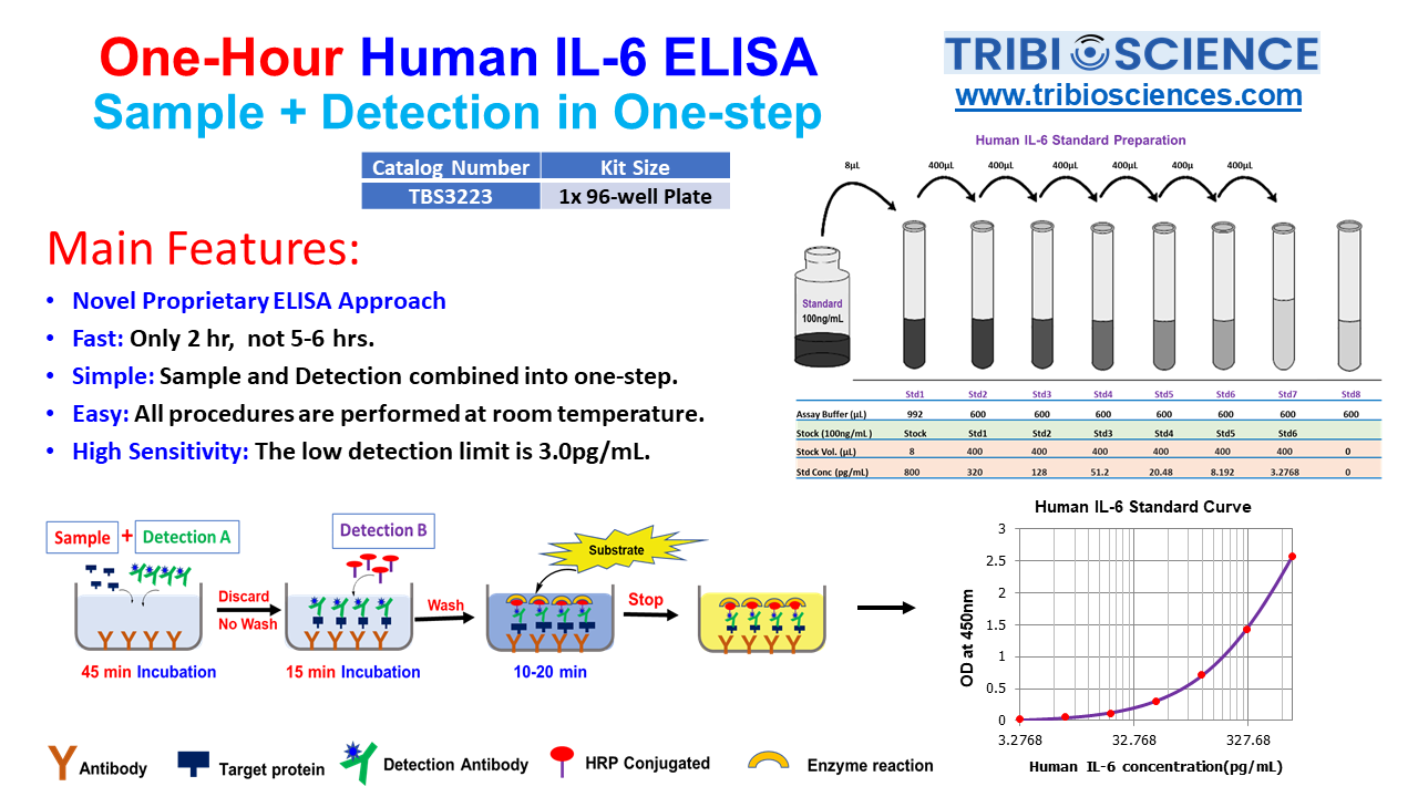 Human IL-6 ELISA; 1 step and 1hr (TBS3223) – Tribioscience